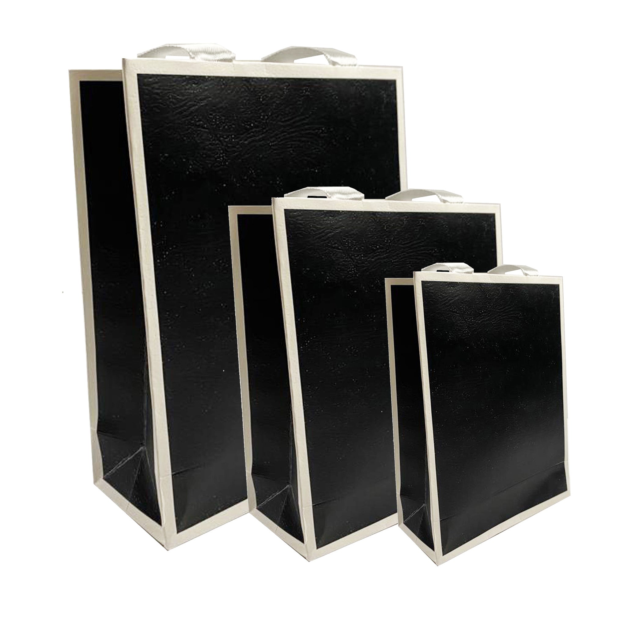 Black with white frame, Matte Laminated Ribbon Handle Paper Bags - BOX ...